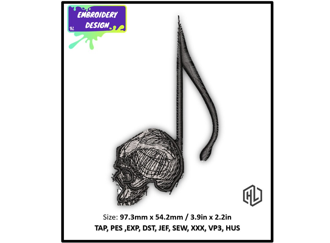Skull Music Note Embroidery Design, Art Pattern (digital Download) - Etsy