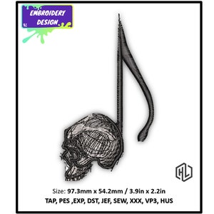 Skull Music Note Embroidery Design, Art Pattern (digital Download) - Etsy