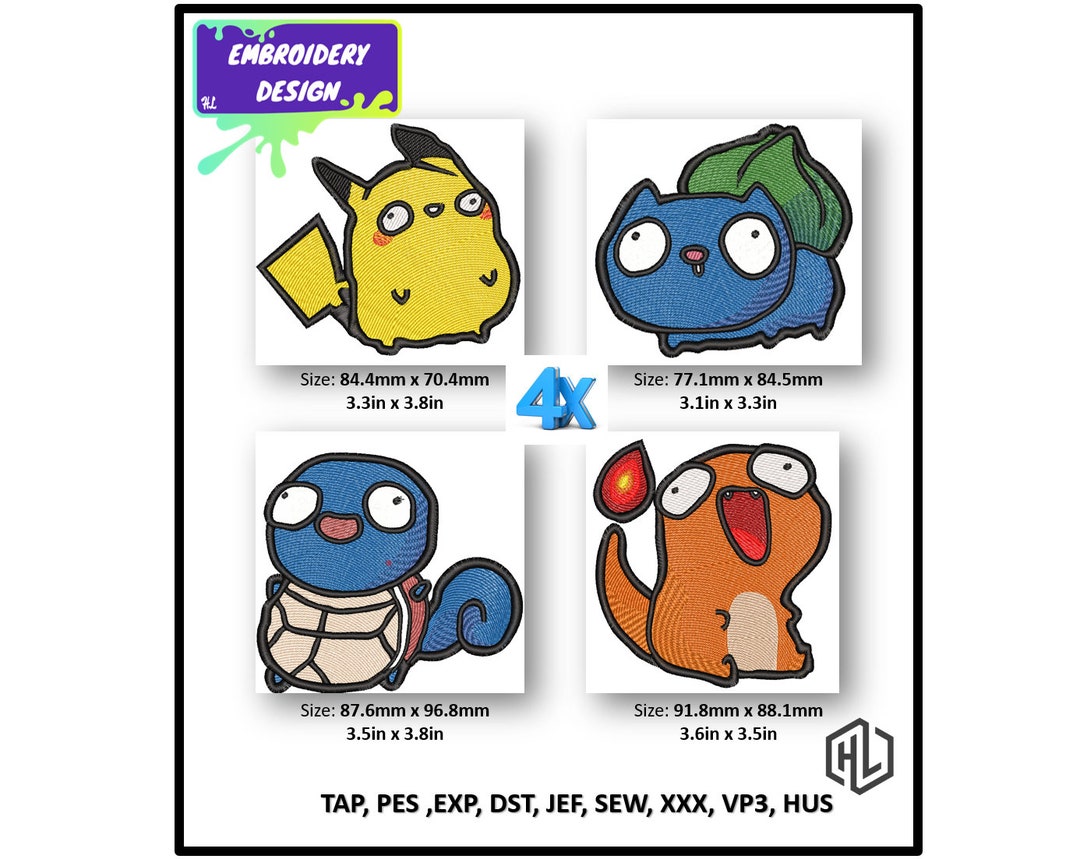 Digital File Embroidery Design, Funny Pokemon 4x1, Embroidery Designs ...