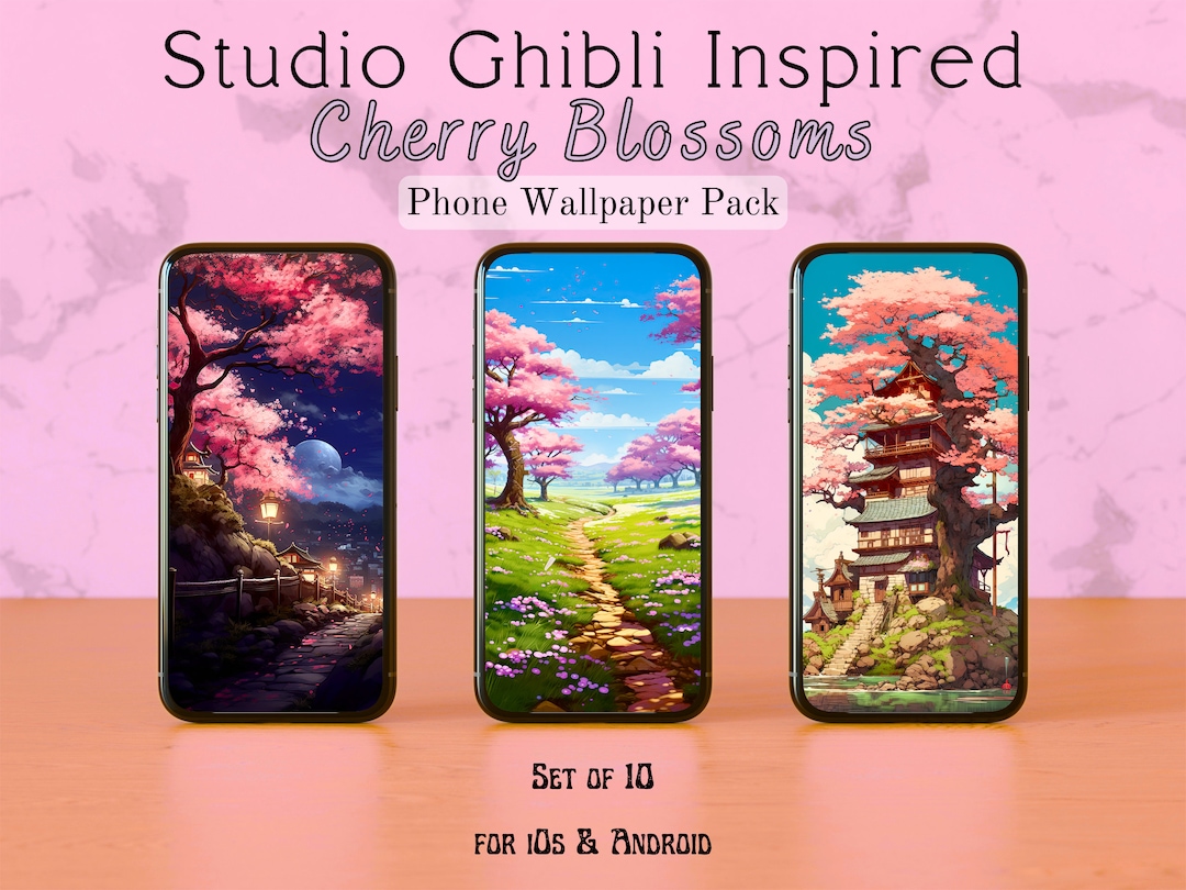 Studio Ghibli Inspired Cherry Blossom Phone Backgrounds | Set of 10 ...