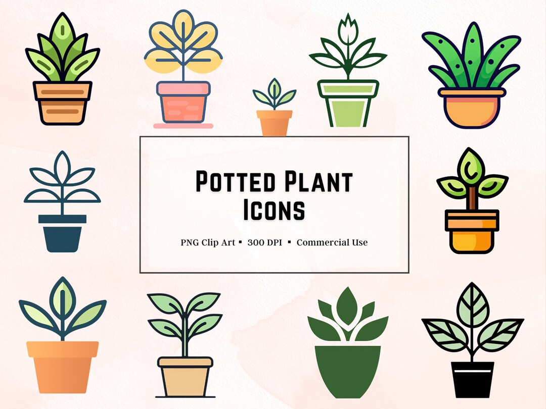Potted Plants Icon Clip Art | Sleek | PNG | Instant Download | Stickers ...