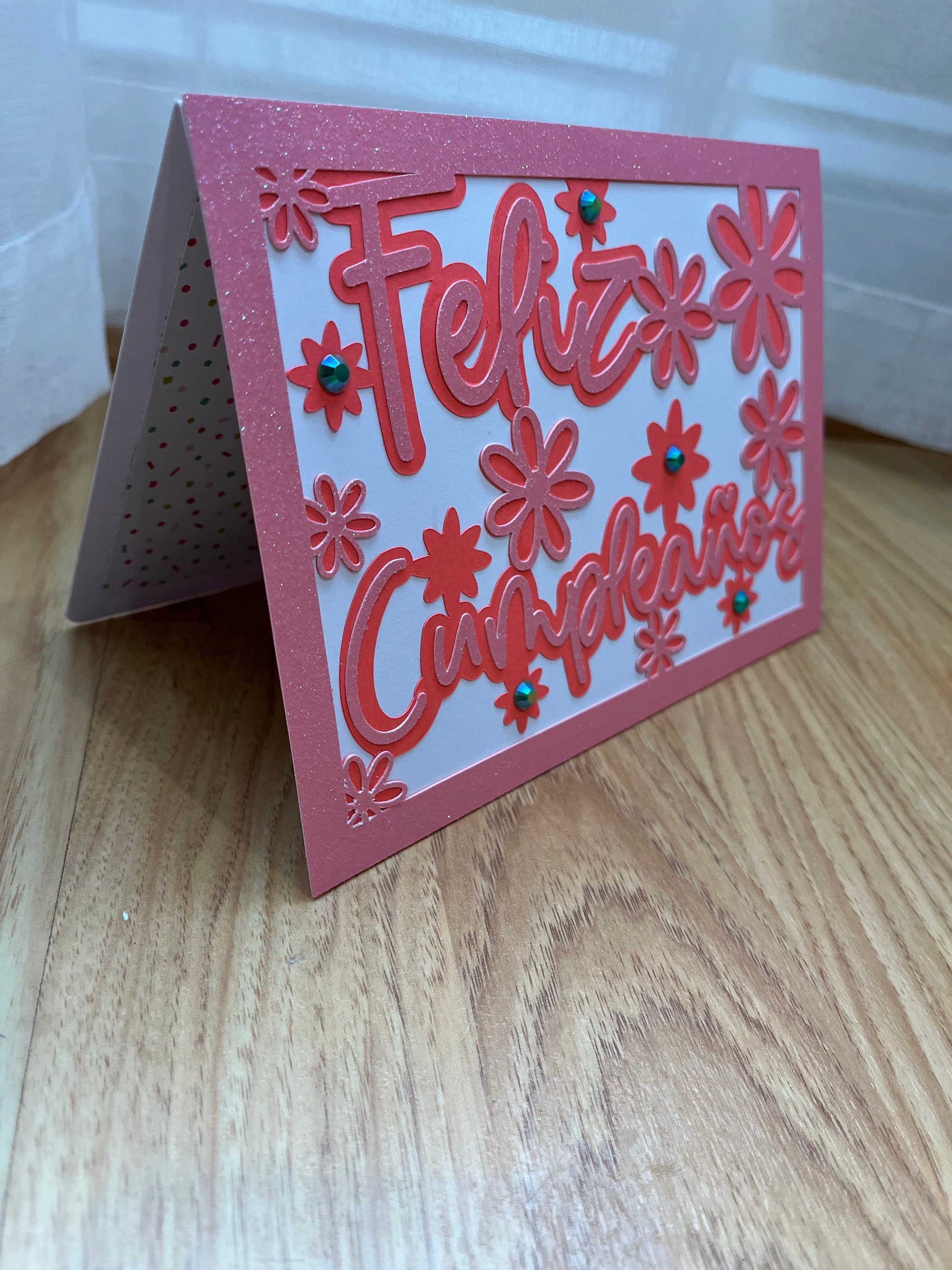 Feliz Cumpleaños Layerd Flowers Greeting Card: Handmade Spanish ...