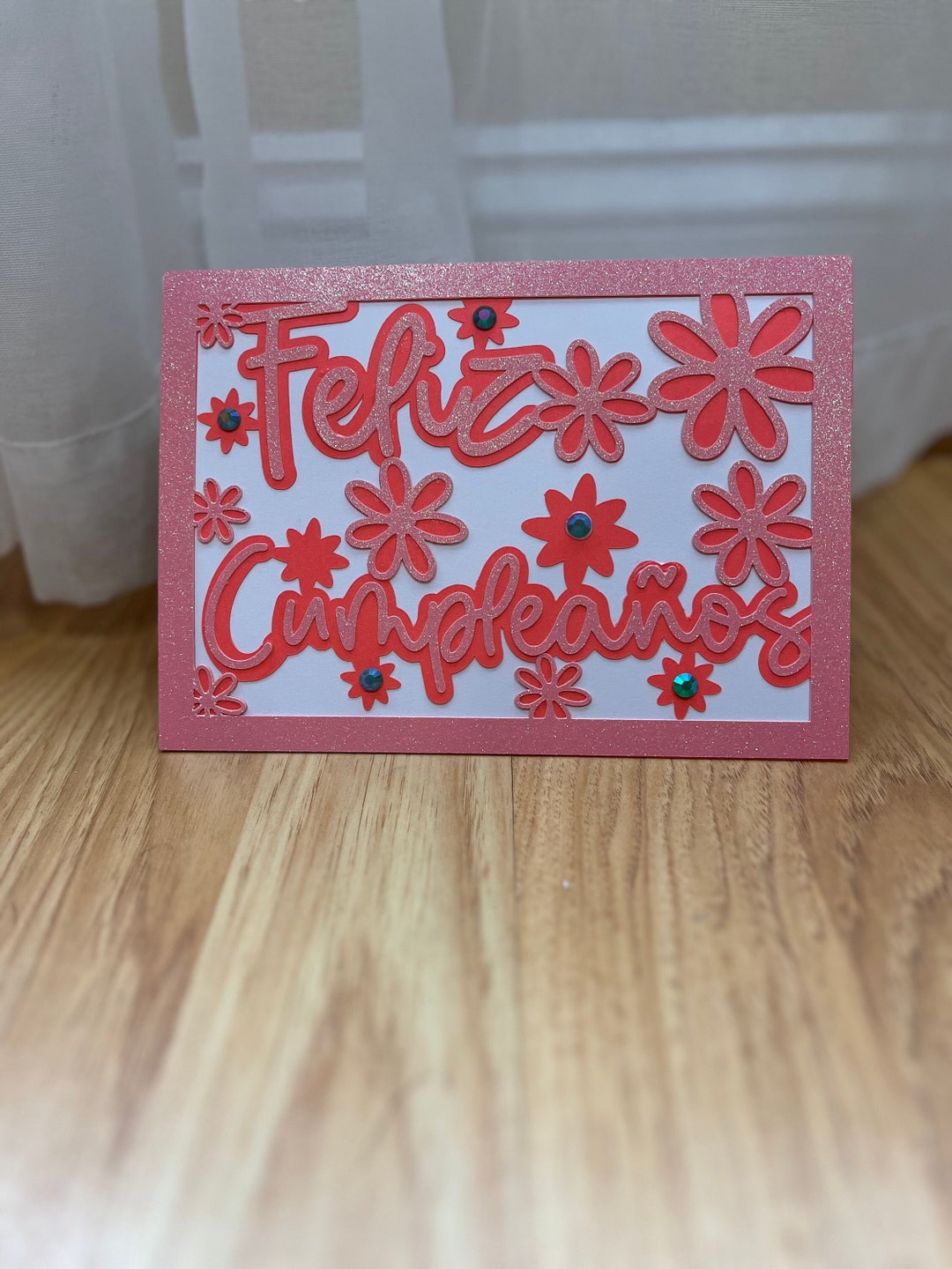 Feliz Cumpleaños Layerd Flowers Greeting Card: Handmade Spanish ...