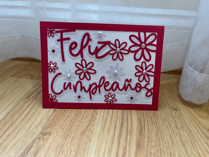 Feliz Cumpleaños Layerd Flowers Greeting Card: Handmade Spanish ...