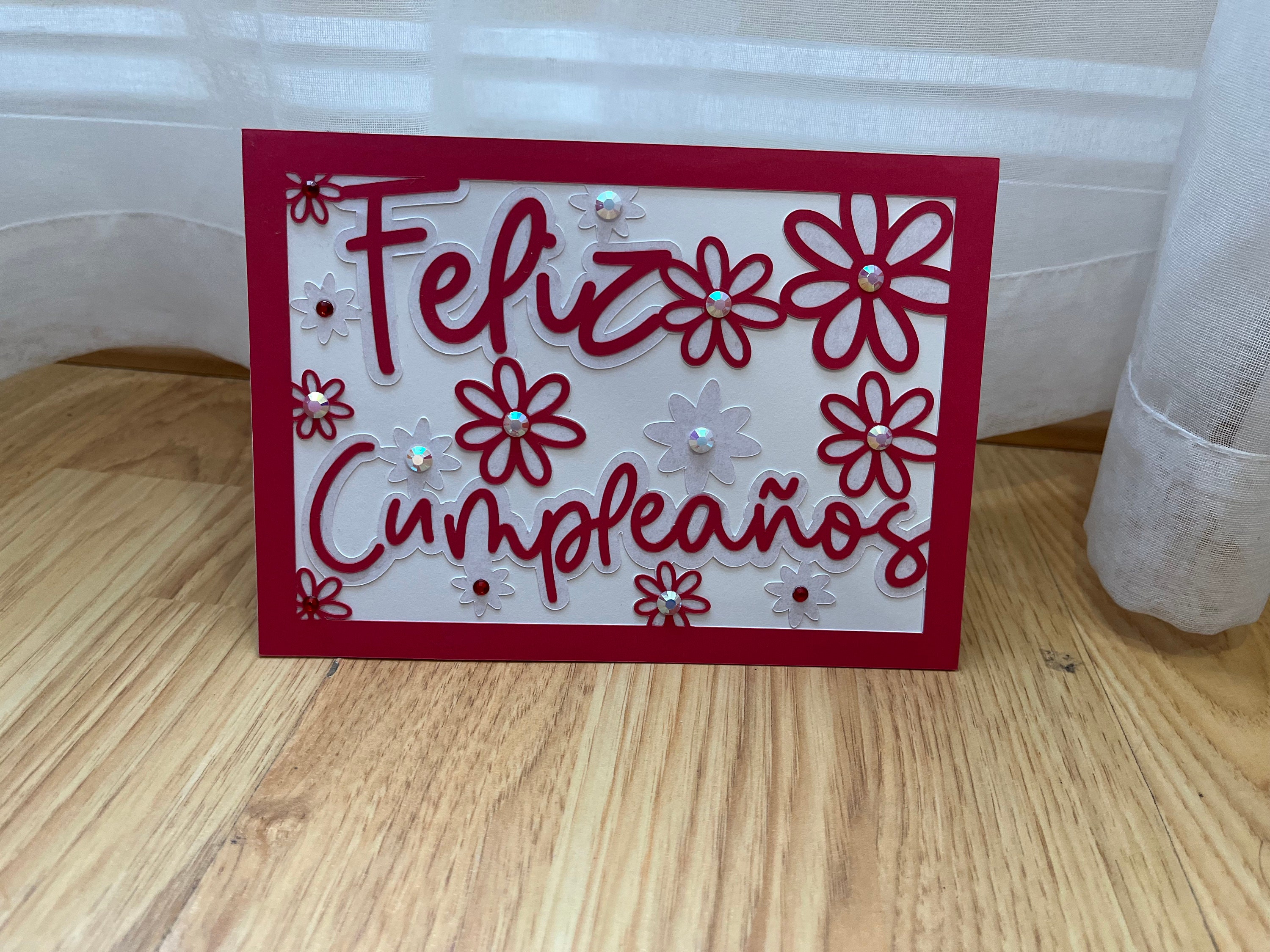 Feliz Cumpleaños Layerd Flowers Greeting Card: Handmade Spanish ...