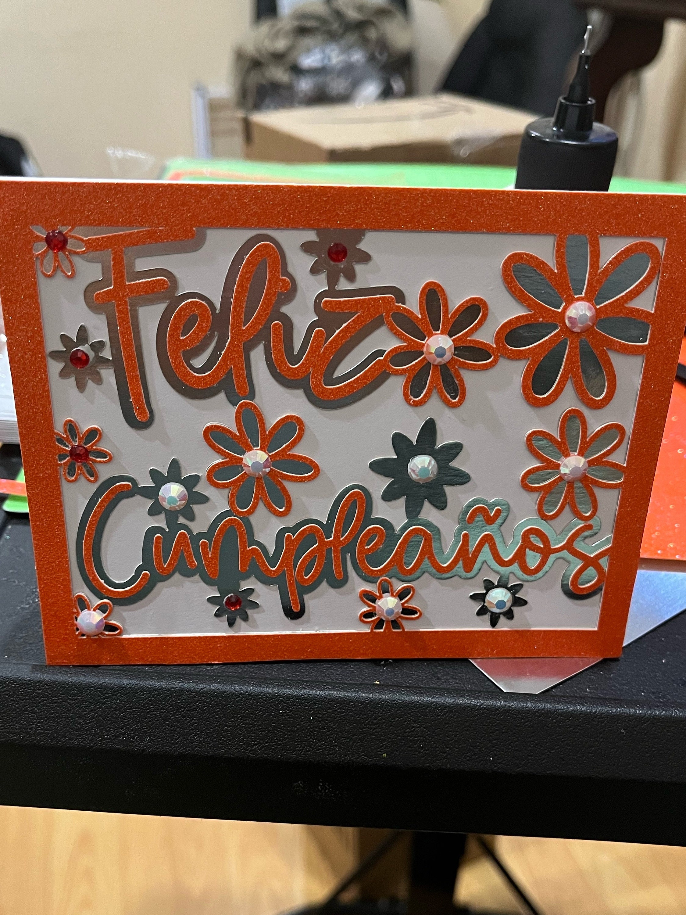 Feliz Cumpleaños Layerd Flowers Greeting Card: Handmade Spanish ...