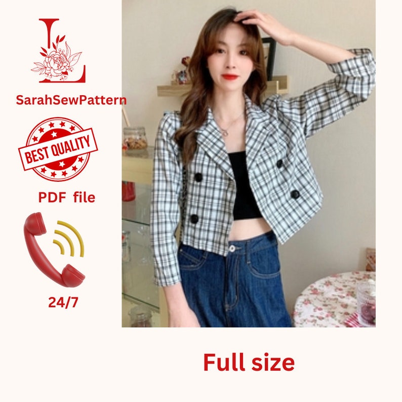 Crop Blazer Pattern | Crop Blazer | Full Size | PDF Sewing Pattern ...