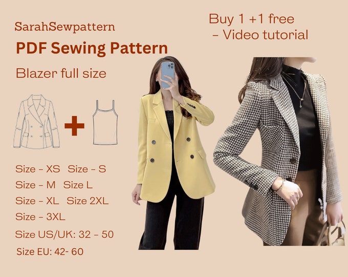 Sew Pattern - Blazer Pattern - Full Size - Blazer Sewing Pattern - PDF ...