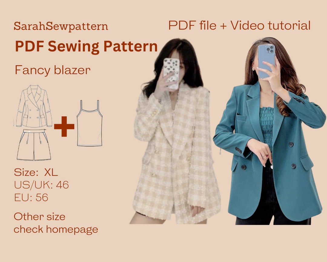Sew Pattern - Blazer With Pant Pattern - Size XL - Blazer Pattern ...