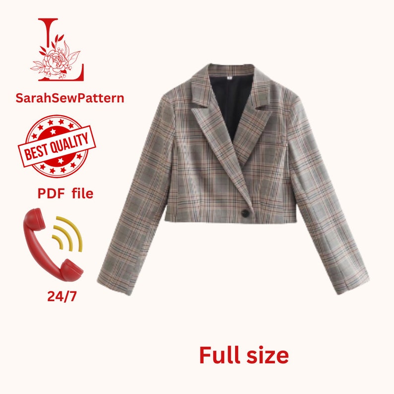 Crop Blazer Pattern | Crop Blazer | Full Size | PDF Sewing Pattern ...