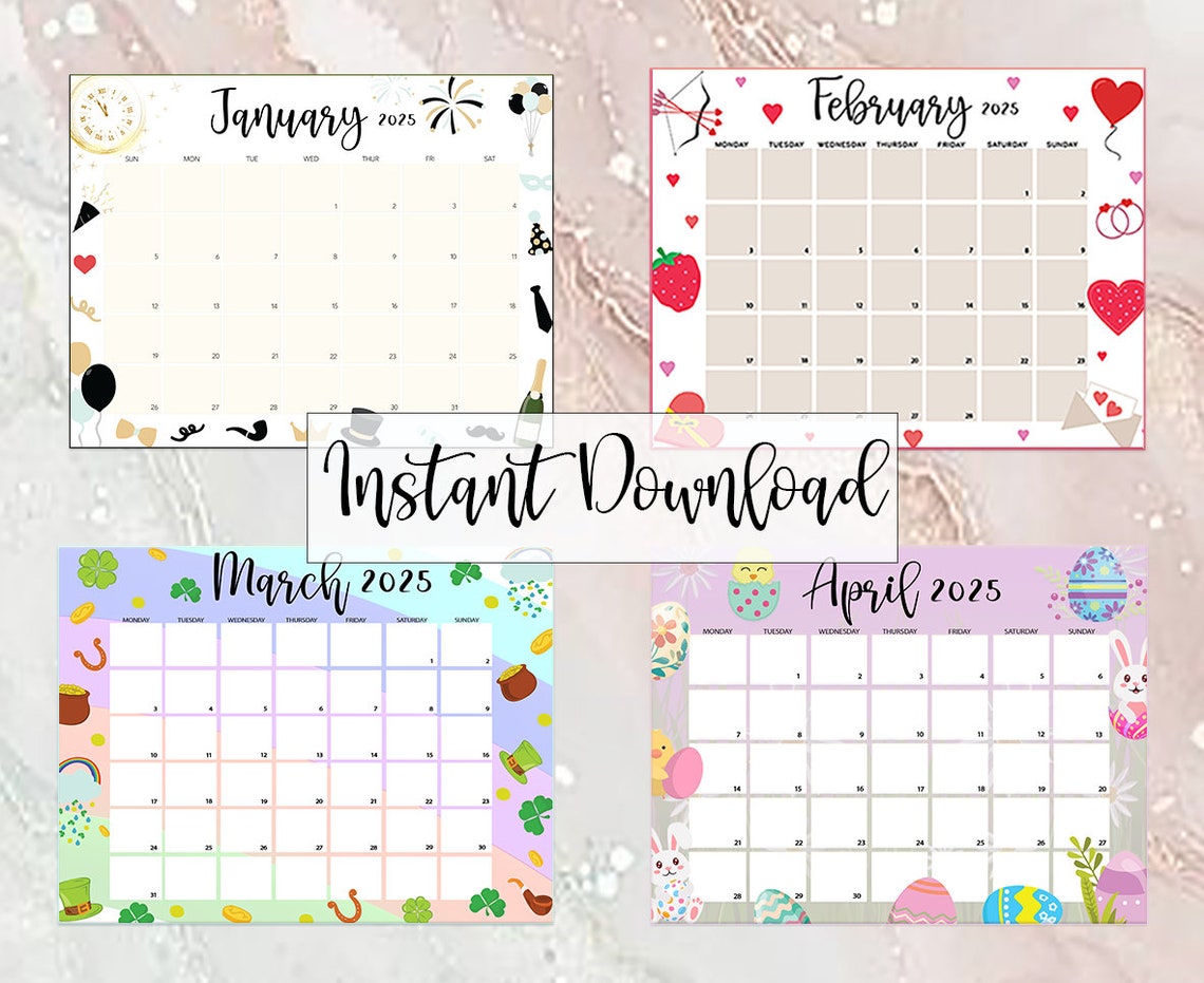 EDITABLE/FILLABLE January December 2025 Twelve Month Calendar Bundle ...