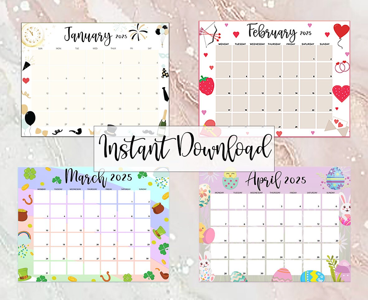 EDITABLE/FILLABLE January December 2025 Twelve Month Calendar Bundle ...