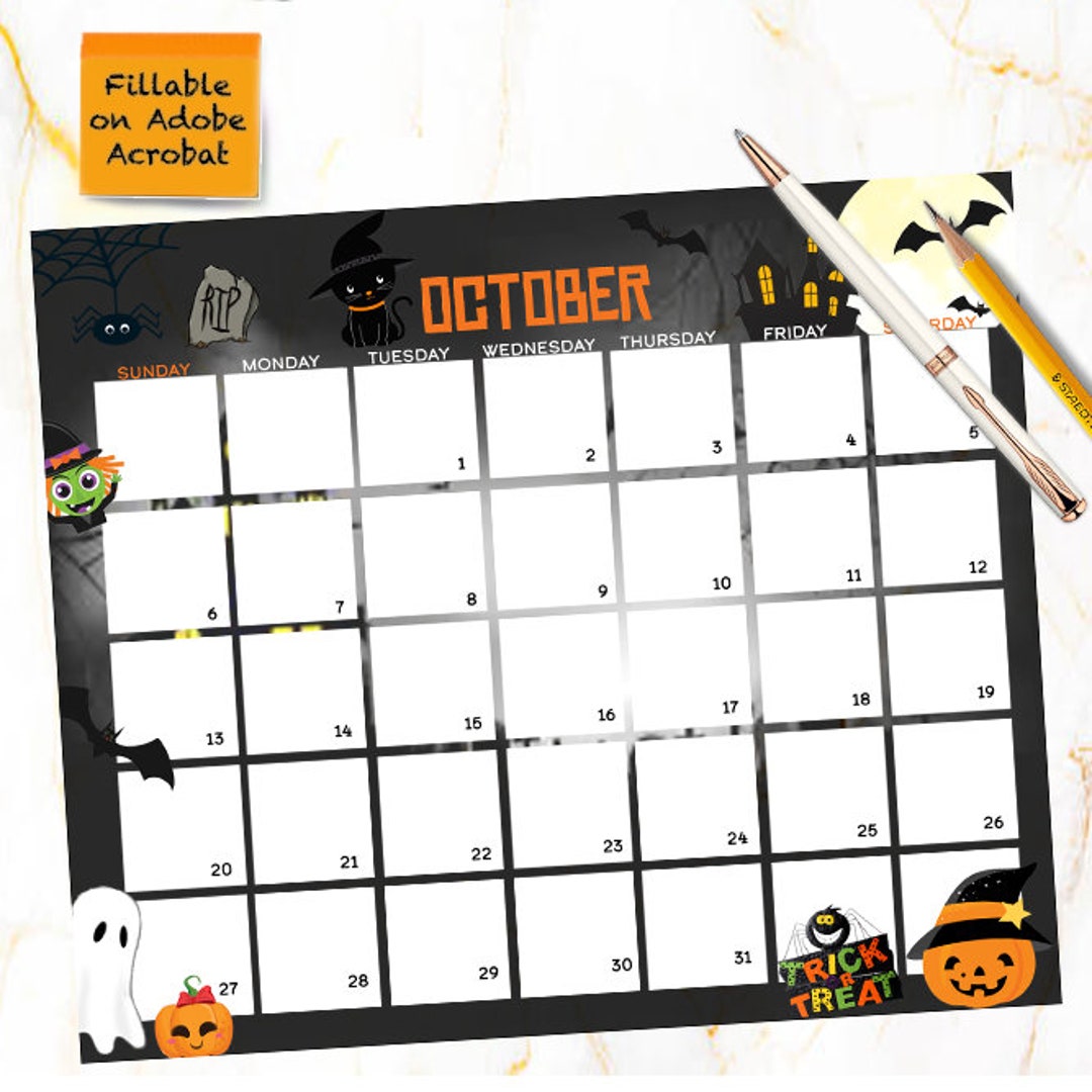 EDITABLE October 2024 Halloween Cute Printable Fillable Digital ...