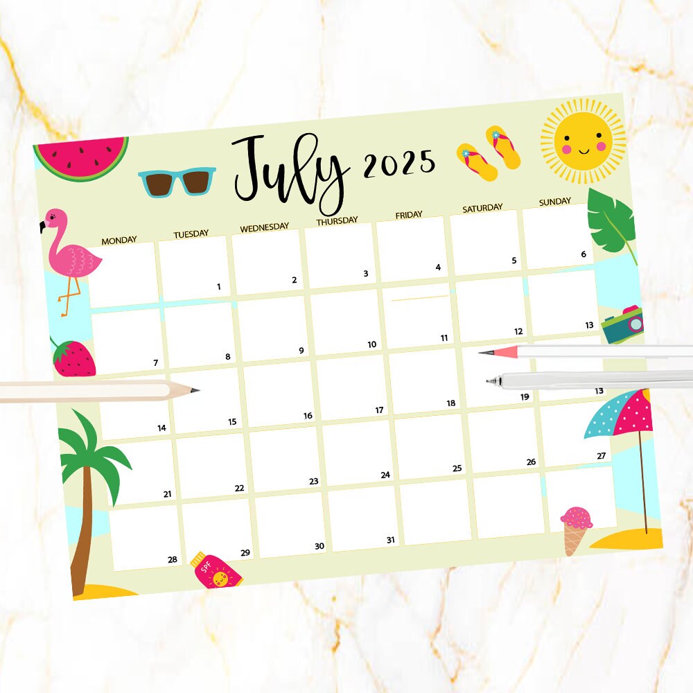 FILLABLE July 2025 Cute Printable/editable Monthly Calendar/planner ...