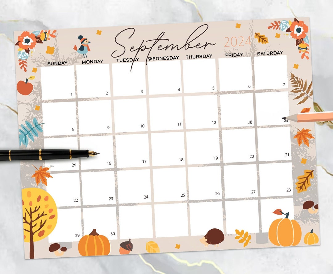 September 2024 Cute Fall Printable/editable Monthly Calendar/planner ...