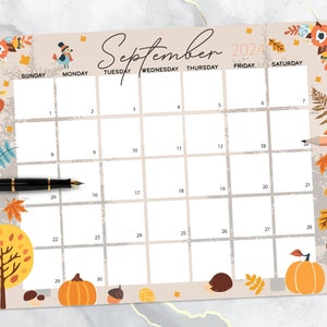 September 2024 Cute Fall Printable/editable Monthly Calendar/planner ...