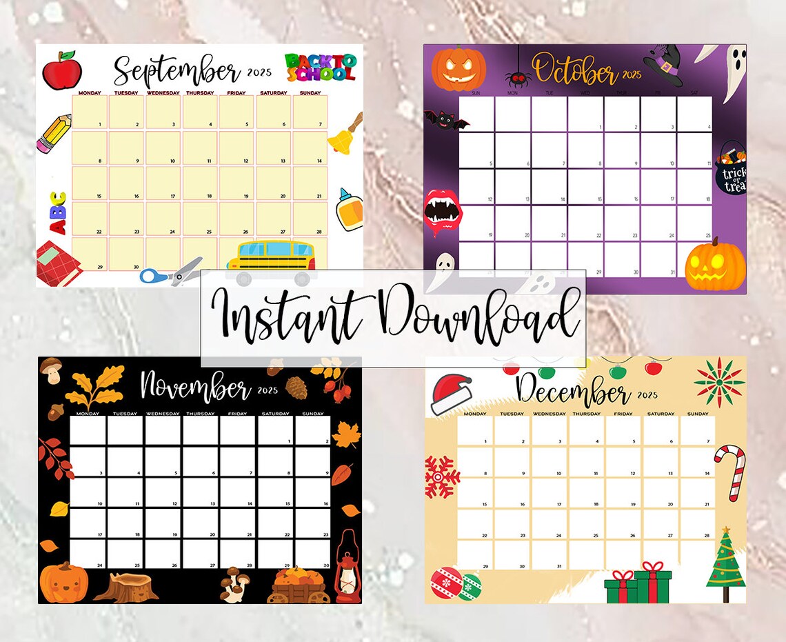 EDITABLE/FILLABLE January December 2025 Twelve Month Calendar Bundle ...