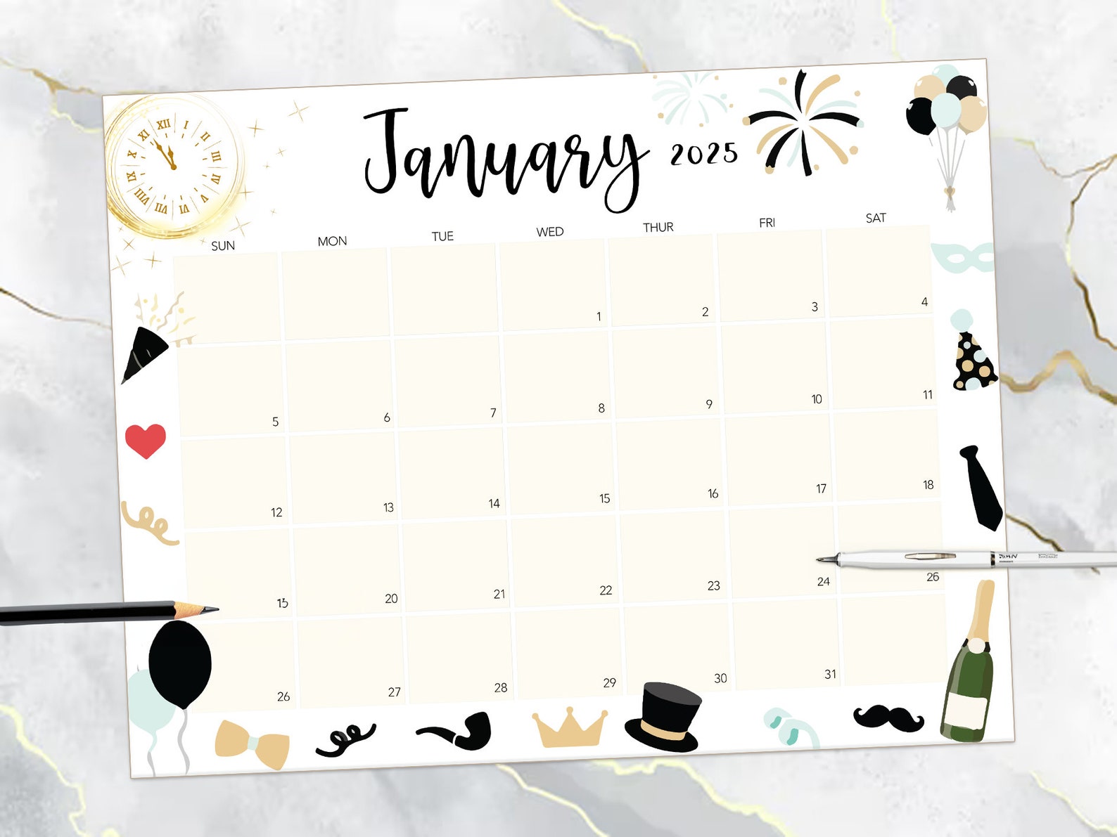EDITABLE January 2025 Cute New Years Printable/editable Monthly ...