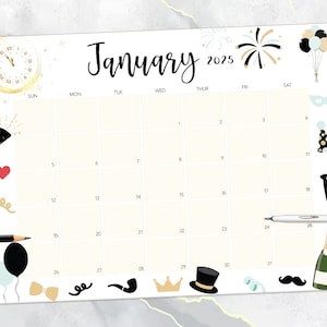 EDITABLE January 2025 Cute New Years Printable/editable Monthly ...