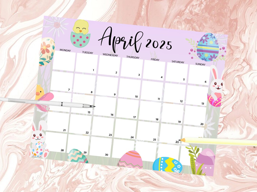 FILLABLE April 2025 Cute Easter Printable/editable Monthly Calendar ...