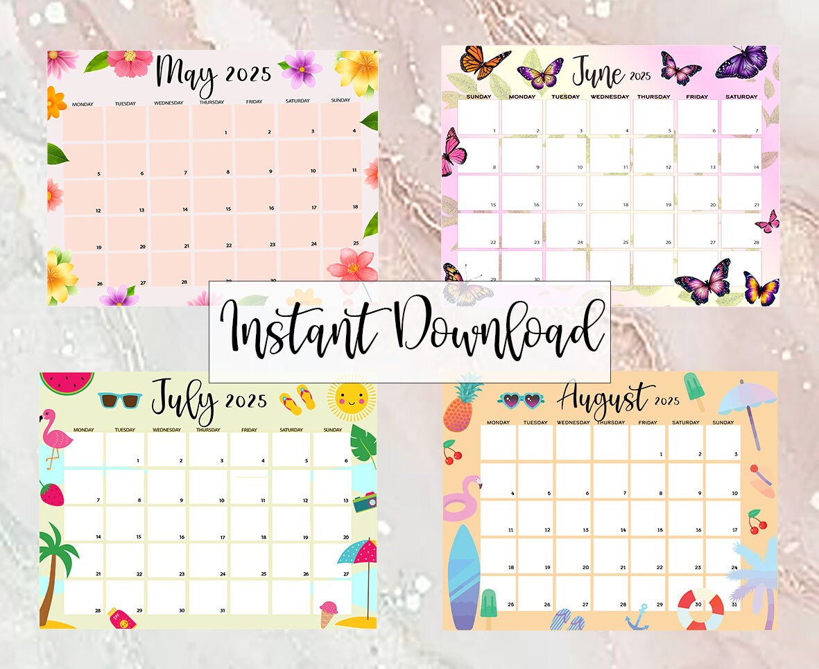 EDITABLE/FILLABLE January December 2025 Twelve Month Calendar Bundle ...