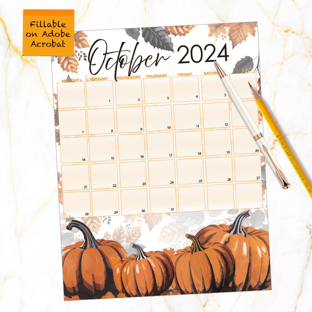 FILLABLE October 2024 Cute Autumn Printable/editable Monthly Calendar ...