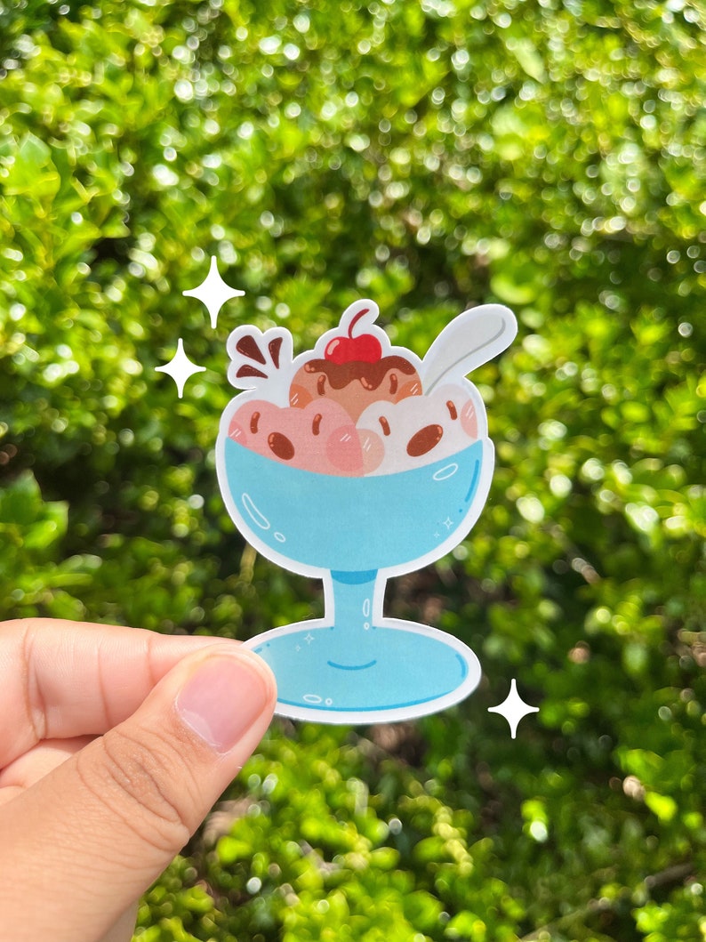 Ice Cream Sundae Frogs Sticker Laminated Die Cut Sticker, Waterproof ...