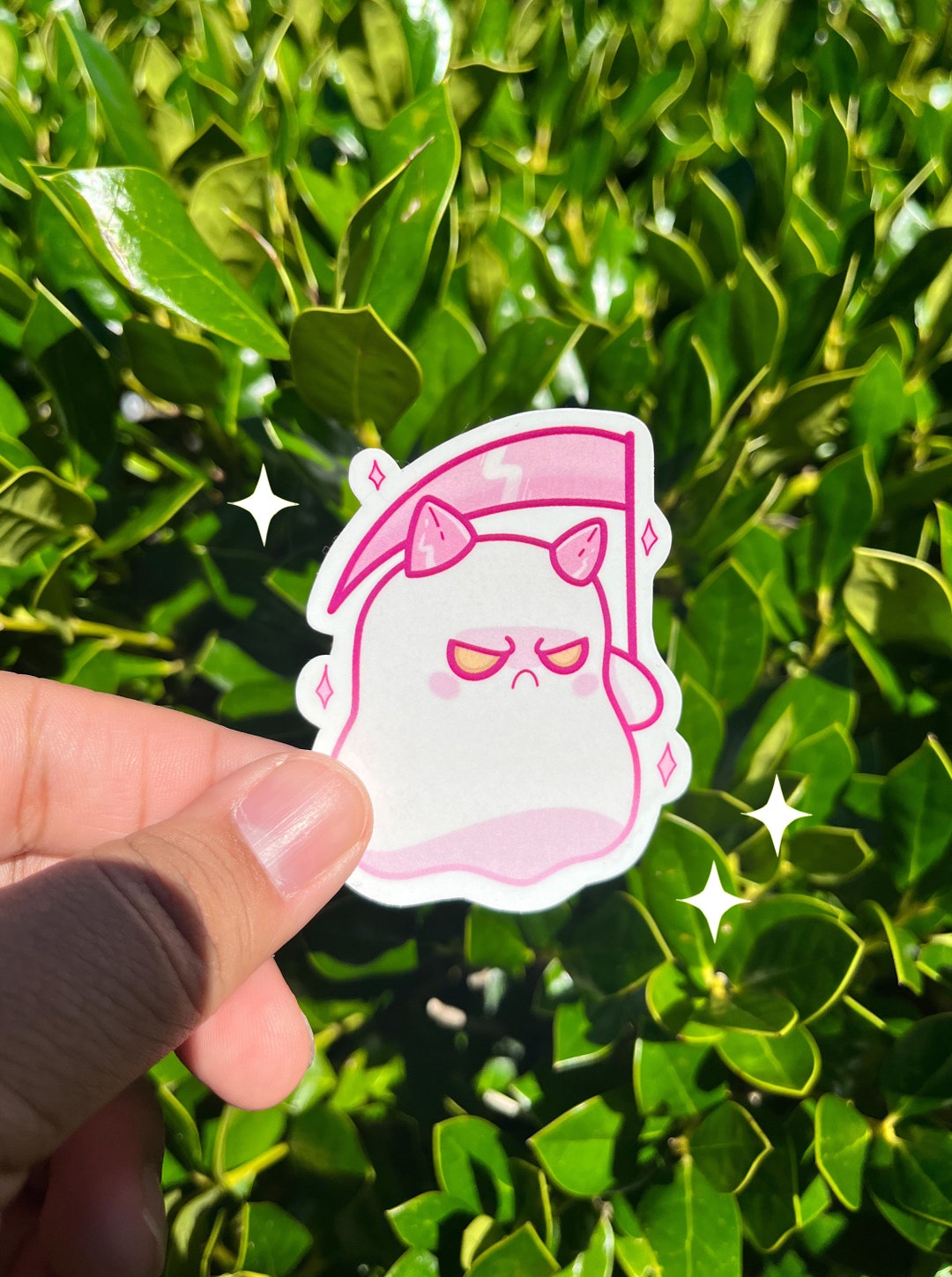 Cute Angry Pink Demon Sticker | Laminated Die Cut Sticker, Waterproof ...
