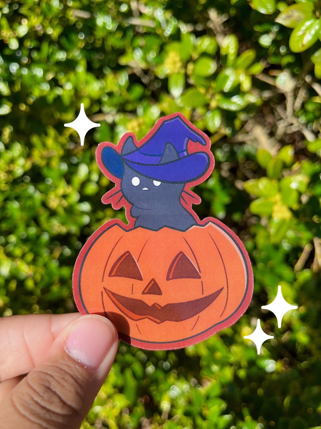 Spooky Pumpkin Cat Sticker Laminated Die Cut Sticker, Waterproof Laptop ...