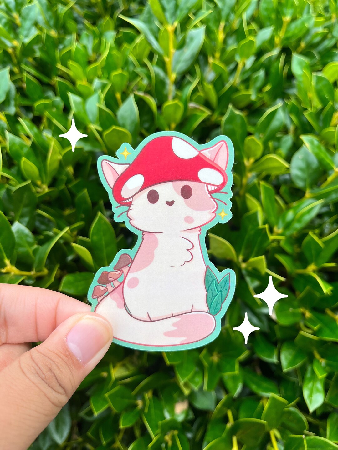 Mushroom Cap Cat Sticker | Laminated Die Cut Sticker, Waterproof ...