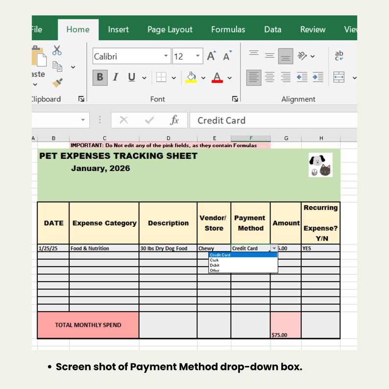 Pet Expense Tracking Sheet Budget Spreadsheet Expense Tracker for Pets ...