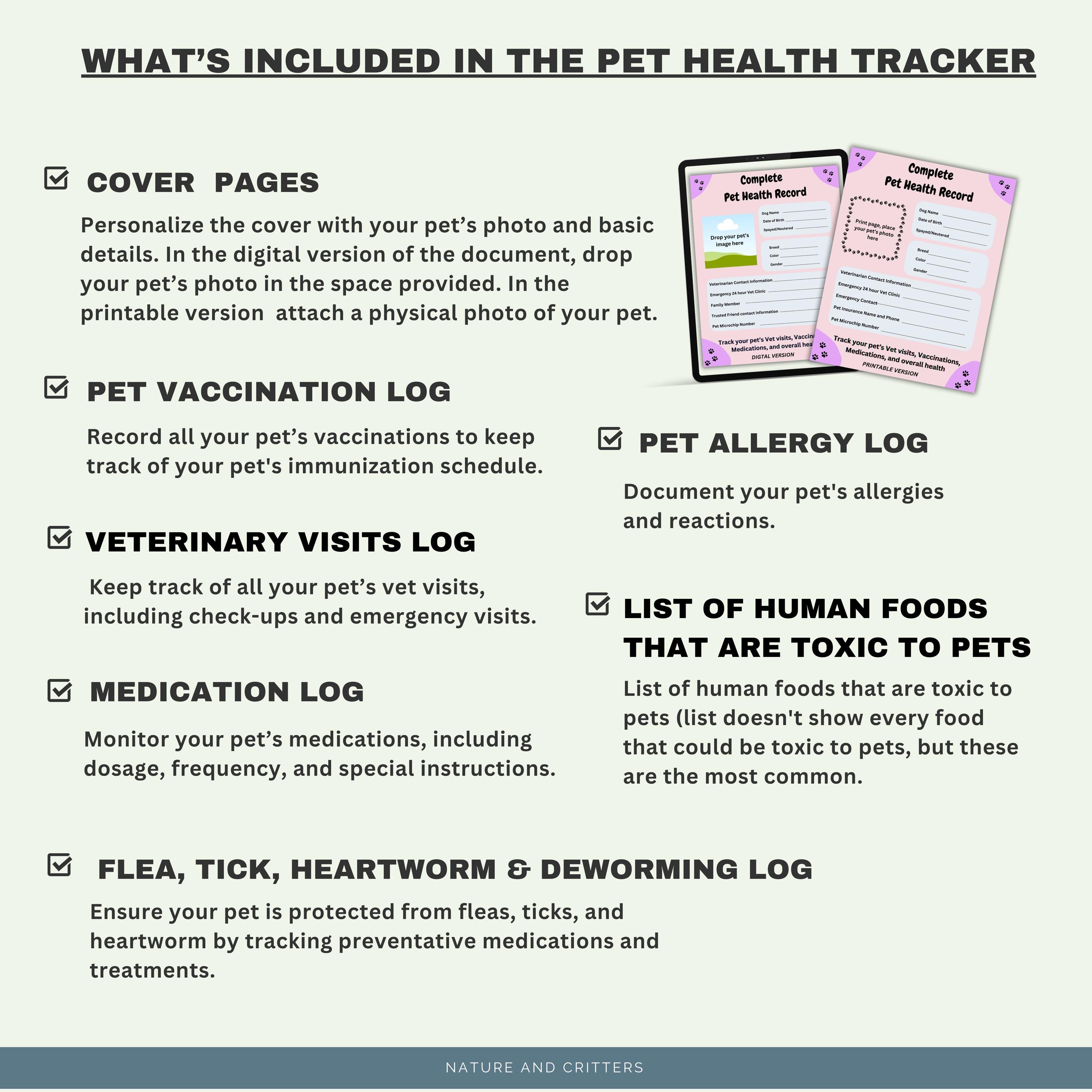 Pet Health Record for Pet Owners Pet Medical Record Pet Care Planner ...