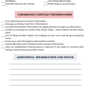 Emergency Planner Preparedness Checklist for Dogs Pet Safety Emergency ...