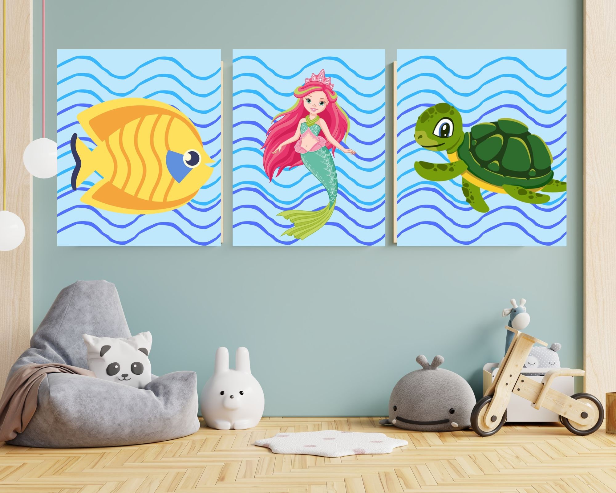 5 Sea Animals Wall Art, Digital Download. Set of 5 Ocean Animals ...