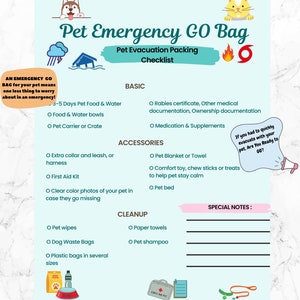 Emergency Preparedness Checklist for Dogs, Pet Emergency Checklist ...