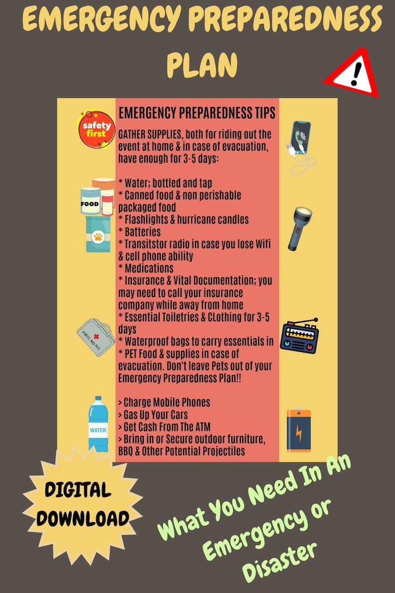 Emergency Preparedness Plan, Instant Download Printable Emergency Planner, Be Prepared for ...