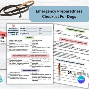 Emergency Planner Preparedness Checklist for Dogs, Pet Safety Emergency ...