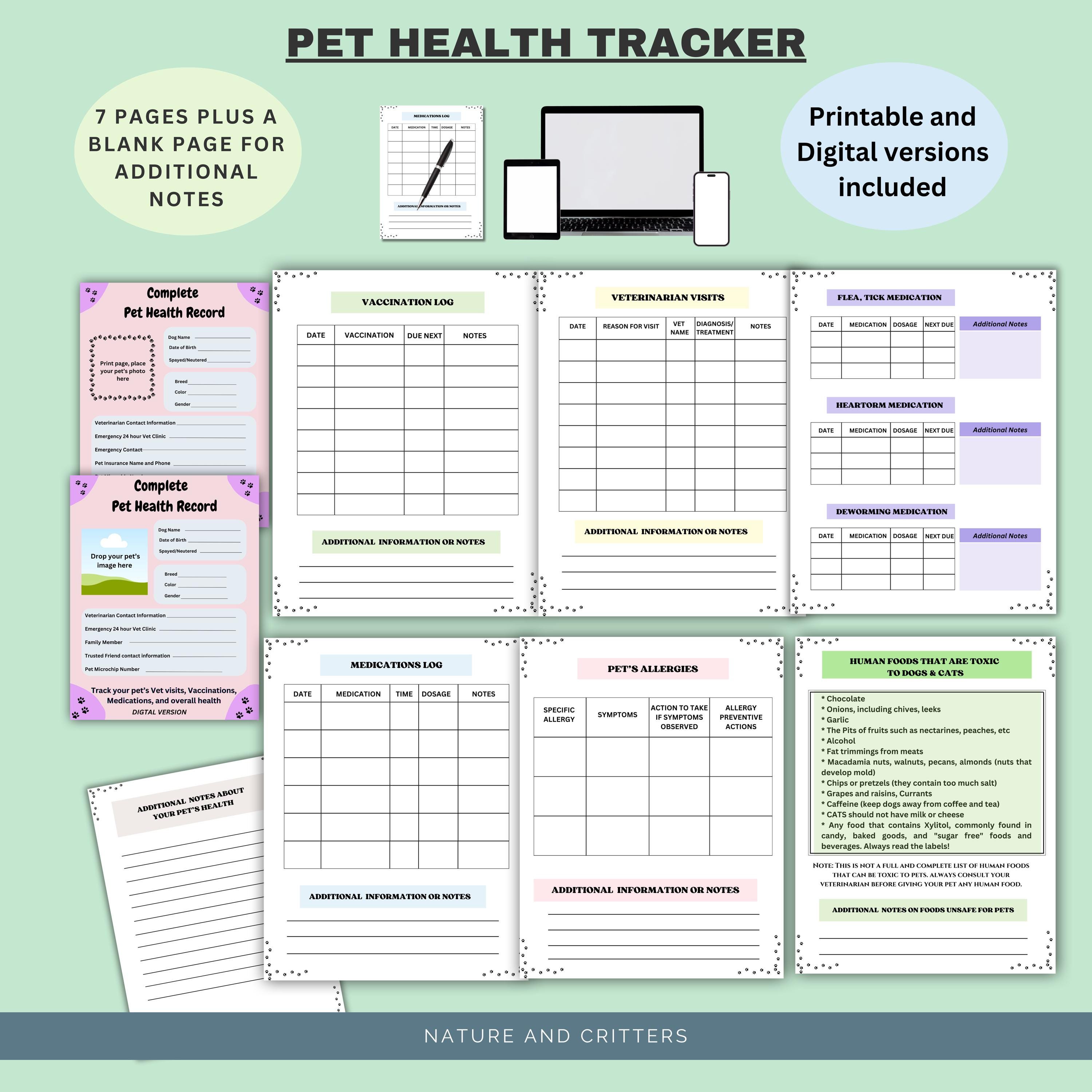 Pet Health Record for Pet Owners Pet Medical Record Pet Care Planner ...