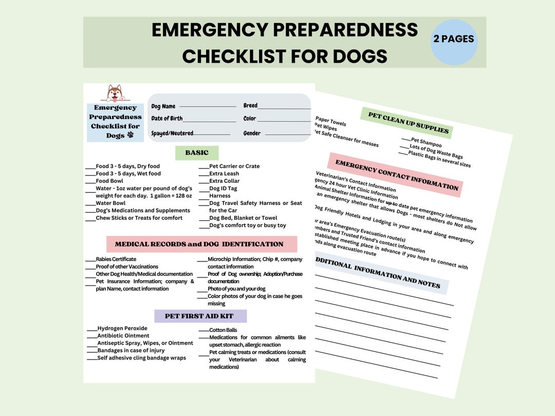 Emergency Planner Preparedness Checklist for Dogs Pet Safety Emergency ...