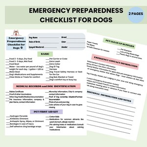 Emergency Planner Preparedness Checklist for Dogs Pet Safety Emergency ...