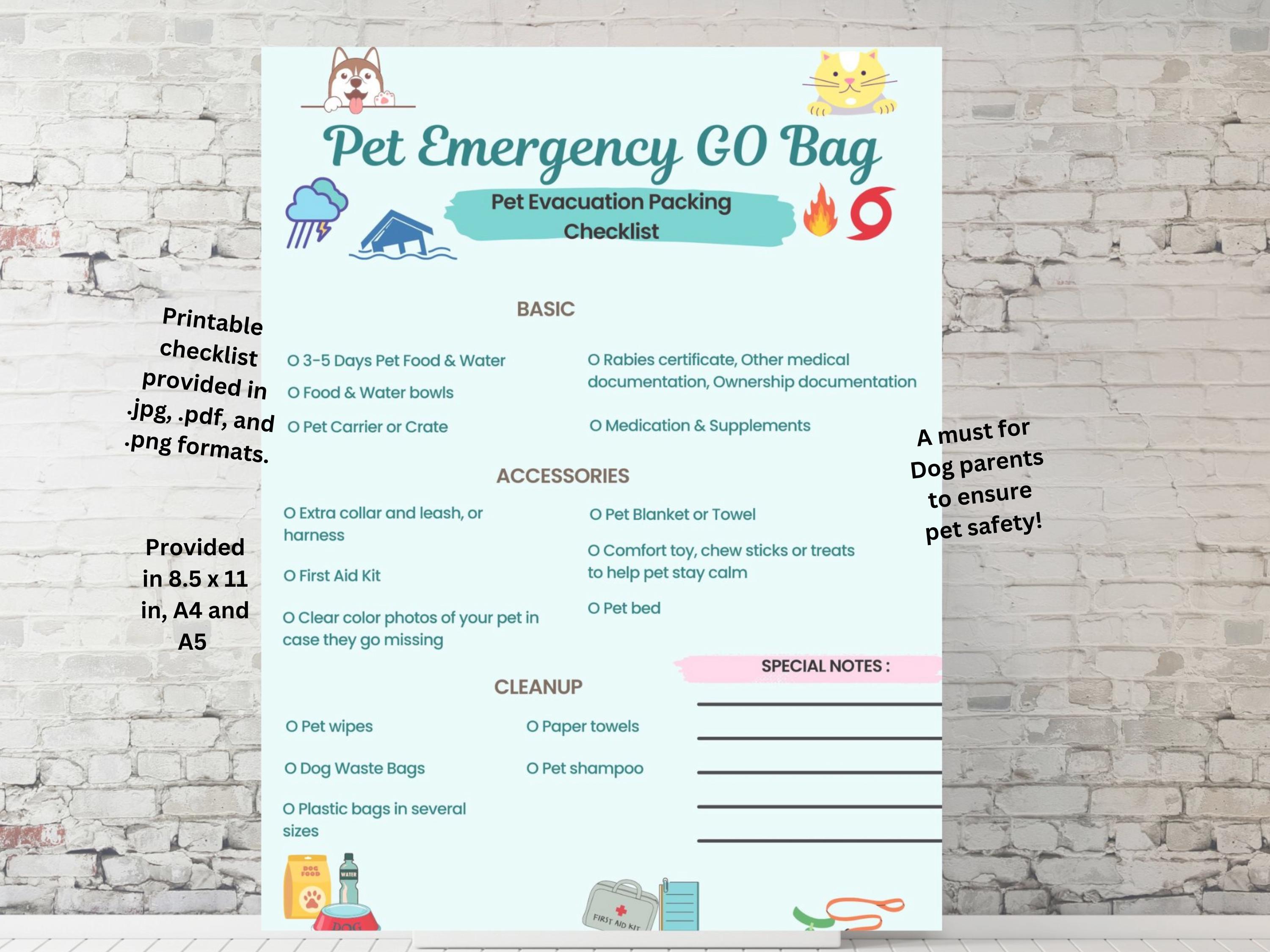 Emergency Preparedness Checklist for Dogs, Pet Emergency Checklist ...