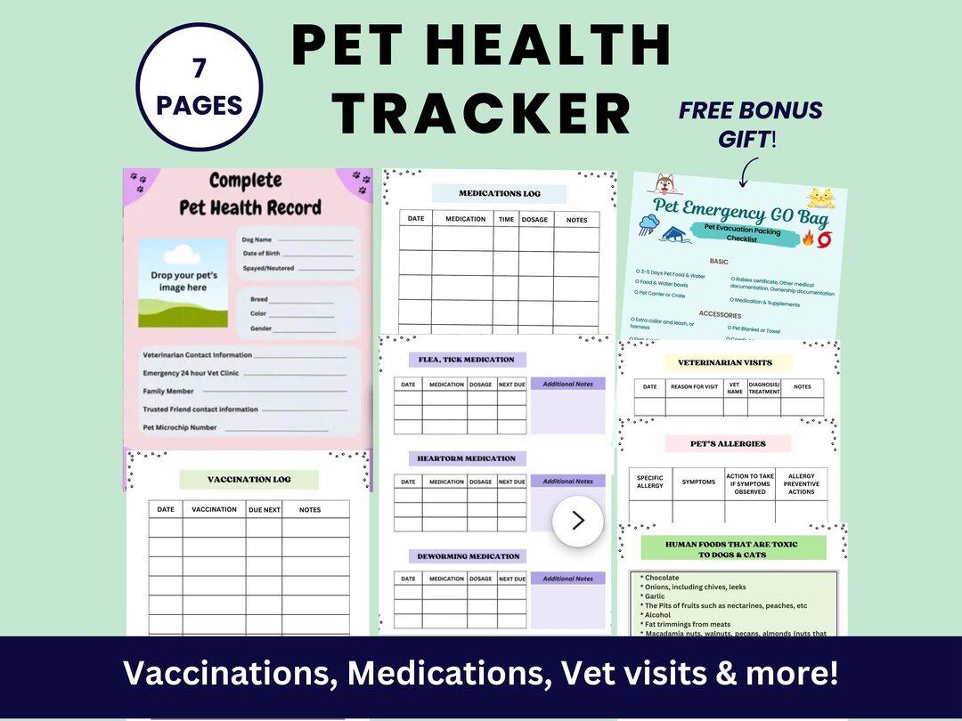 Pet Health Record for Pet Owners Pet Medical Record Pet Care Planner ...