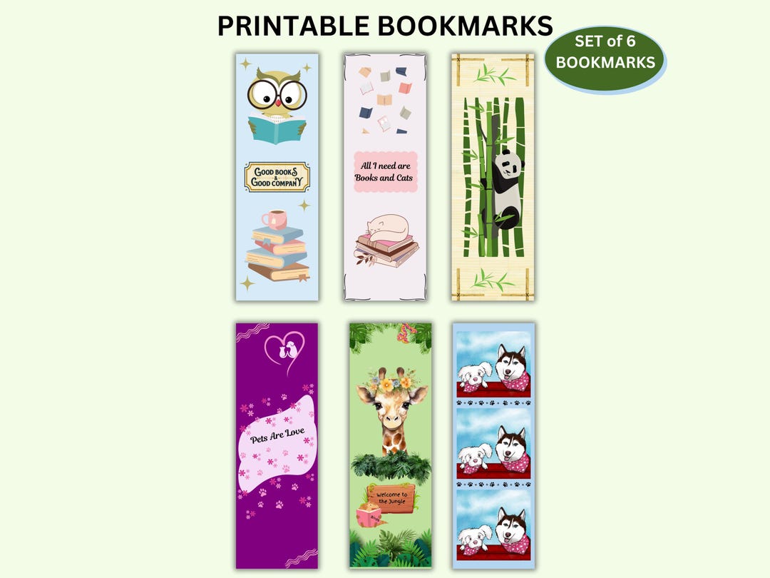 Printable Animal Bookmark Digital Download Instant Gift for Bookworm ...