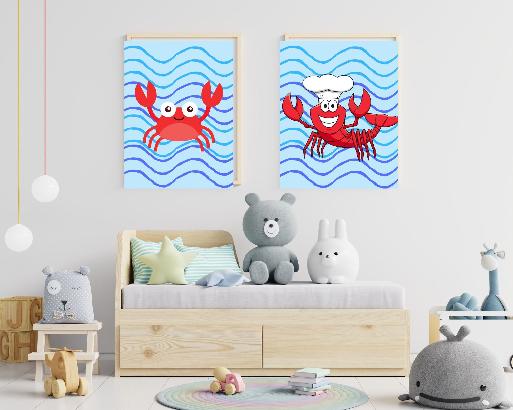 5 Sea Animals Wall Art, Digital Download. Set of 5 Ocean Animals ...
