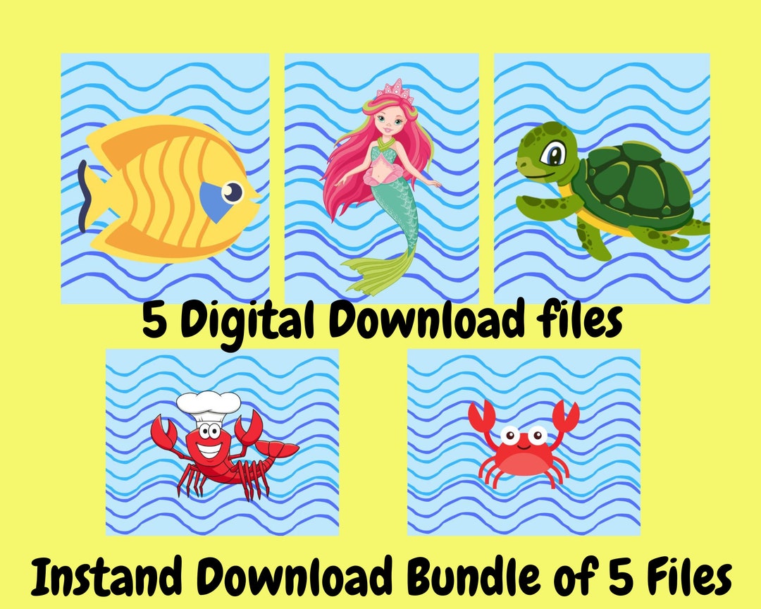 5 Sea Creatures Wall Art Digital Download. Set of 5 Ocean - Etsy