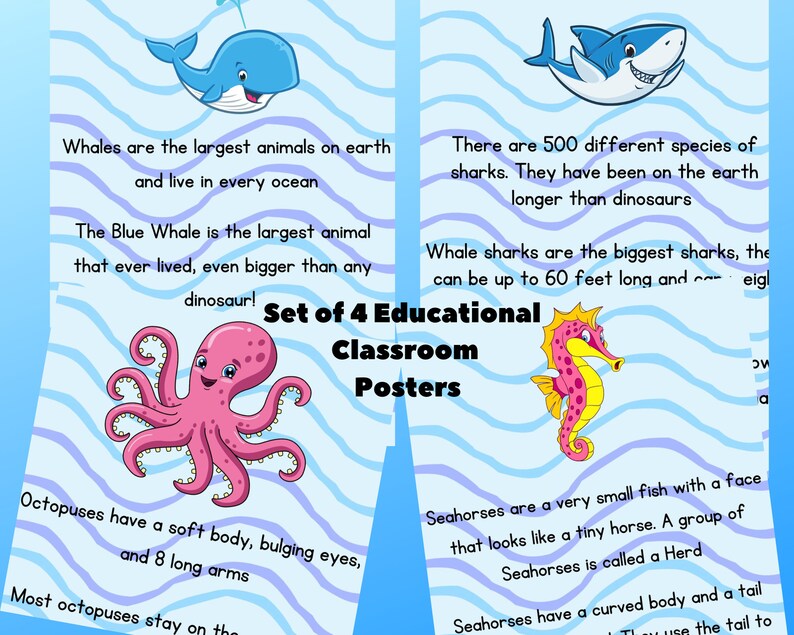Educational Classroom Posters, Ocean Themed Sea Animal Classroom Decor ...