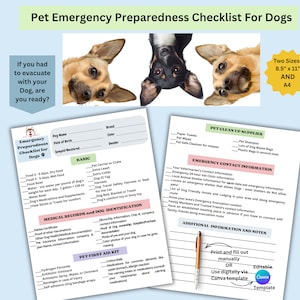 Emergency Planner Preparedness Checklist for Dogs, Pet Safety Emergency ...