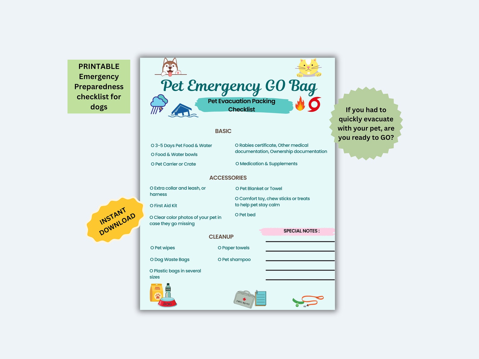 Emergency Preparedness Checklist for Dogs, Pet Emergency Checklist ...