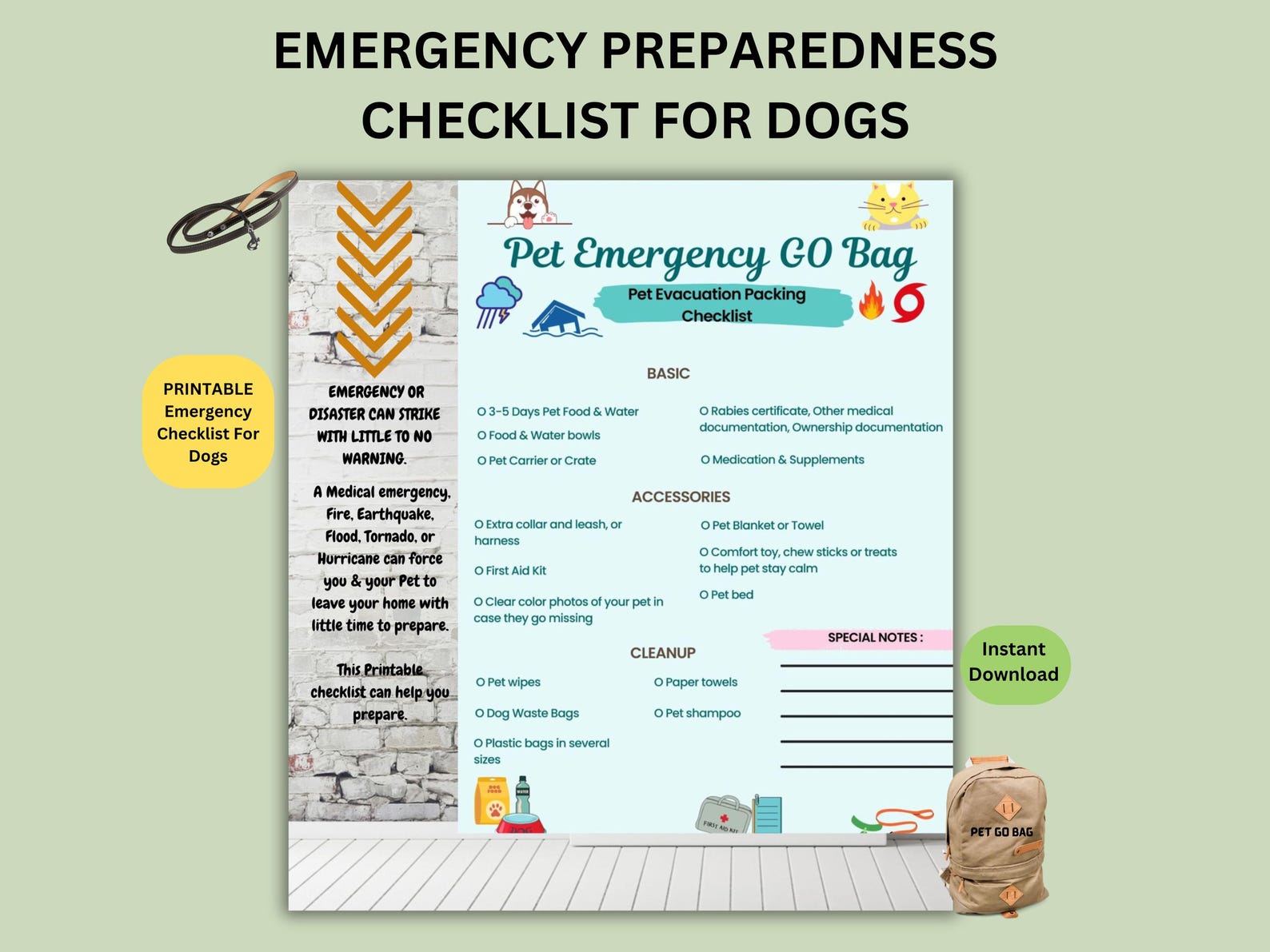 Emergency Preparedness Checklist for Dogs, Pet Emergency Checklist ...