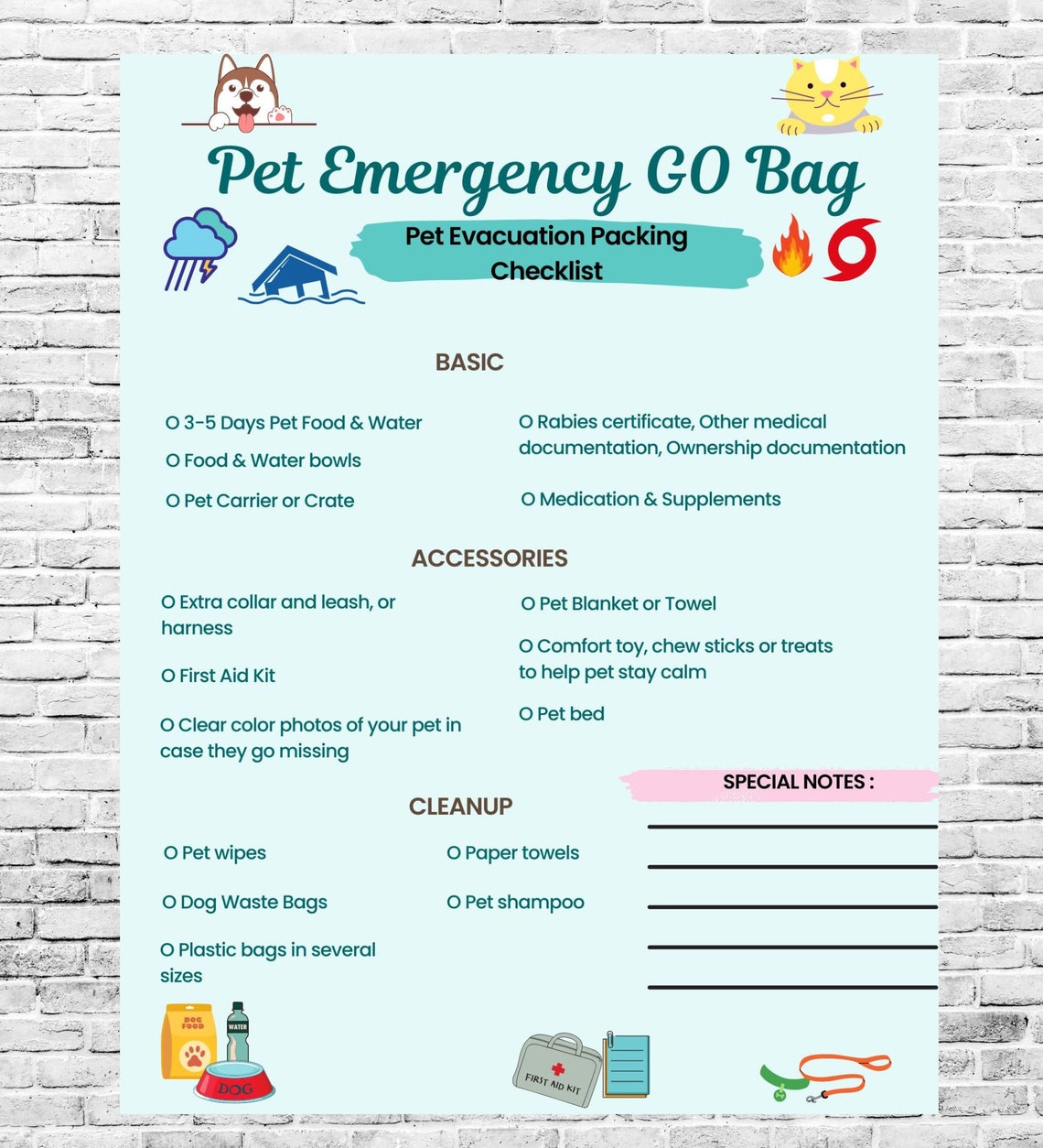 Emergency Preparedness Checklist for Dogs, Pet Emergency Checklist ...